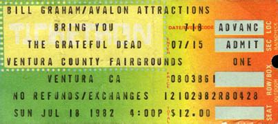 1982 07 18 Ticket Jerry Garcia