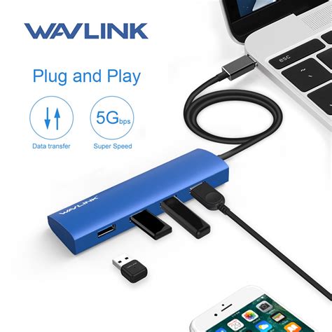 Wavlink 4 Port Usb 3 0 Hub 3 1 Type C Adapter Aluminum Body For Chromebook Pixel Other Usb C
