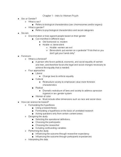 Chapter Intro To Women Psychology Lecture Notes Chapter Intro To Women Psych Sex Or
