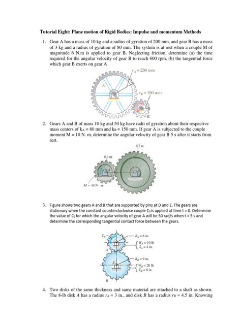 Tutorial Eight Plane Motion Of Rigid Bodies Impulse Momentum Methods Pdf Rotation Around