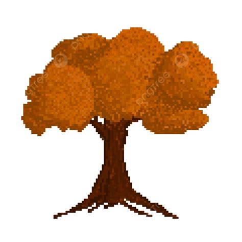 Autumn Tree In Pixel Art Style Autumn Pixel Tree PNG Transparent
