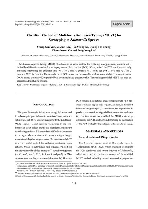 Pdf Modified Method Of Multilocus Sequence Typing Mlst For Serotyping In Salmonella Species