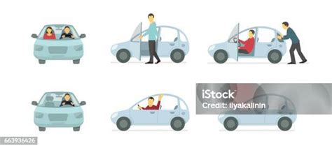차에 있는 사람들의 커플입니다 상황의 집합입니다 남자는 차를 못 살게 굴지 0명에 대한 스톡 벡터 아트 및 기타 이미지 0명 개체 그룹 러시아 Istock
