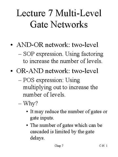 Lecture 7 MultiLevel Gate Networks ANDOR Network Twolevel