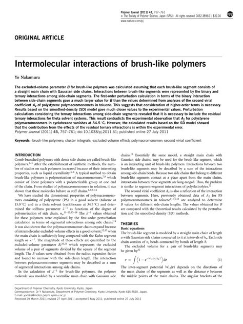 Pdf Intermolecular Interactions Of Brush Like Polymers