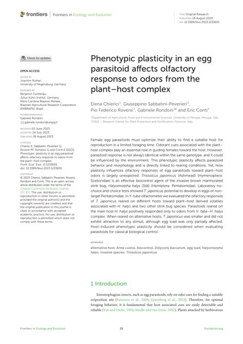 Pdf Phenotypic Plasticity In An Egg Parasitoid Affects Olfactory