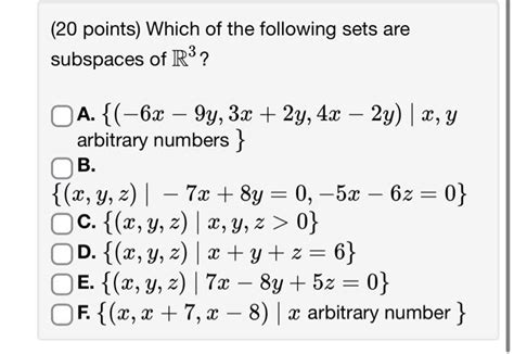 Solved 20 Points Which Of The Following Sets Are Subspaces