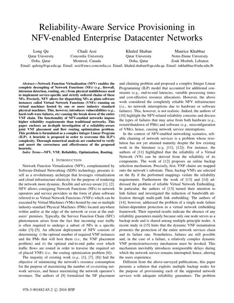 Pdf Reliability Aware Service Provisioning In Nfv Enabled Enterprise Datacenter Networks