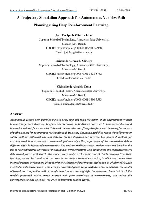 PDF Trajectory Simulation Approach For Autonomous Vehicles Path Planning Using Deep