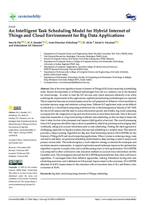 Pdf An Intelligent Task Scheduling Model For Hybrid Internet Of Things And Cloud Environment