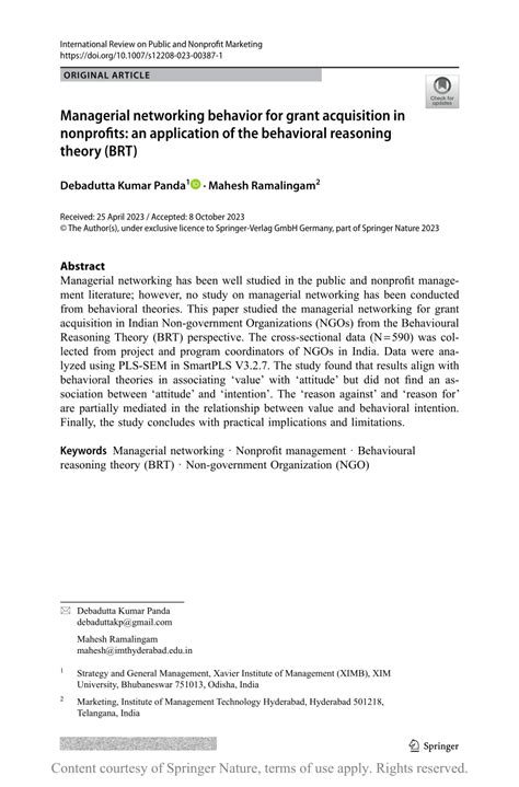 Managerial Networking Behavior For Grant Acquisition In Nonprofits An