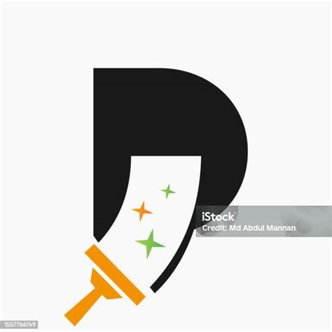 깨끗한 브러시 기호가 있는 편지 D 청소 서비스 로고 디자인 컨셉입니다 하우스 클린 사인 가사 집안일에 대한 스톡 벡터 아트 및 기타 이미지 가사 집안일 가정 생활