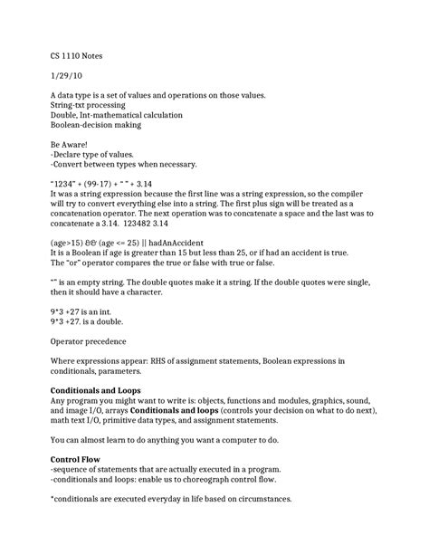 Cs 1110 Notes Data Types Control Flow Loops And Recursion Prof