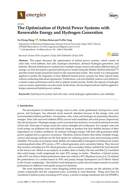Pdf The Optimization Of Hybrid Power Systems With Renewable Energy And Hydrogen Generation