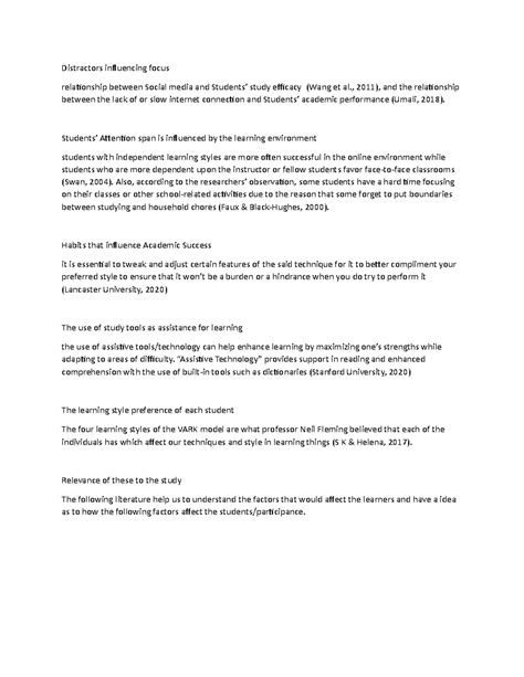 Rrl Capstone Rrl Sample Distractors Influencing Focus Relationship Between Social Media And