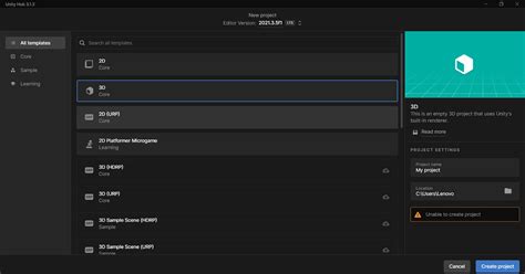 Unable To Create Project Unity Engine Unity Discussions