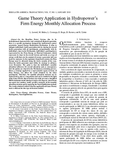 Pdf Game Theory Application In Hydropowers Firm Energy Monthly Allocation Process