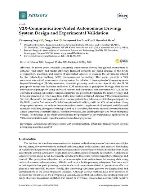 V2x Communication Aided Autonomous Driving System Design And Experimental Validation Pdf