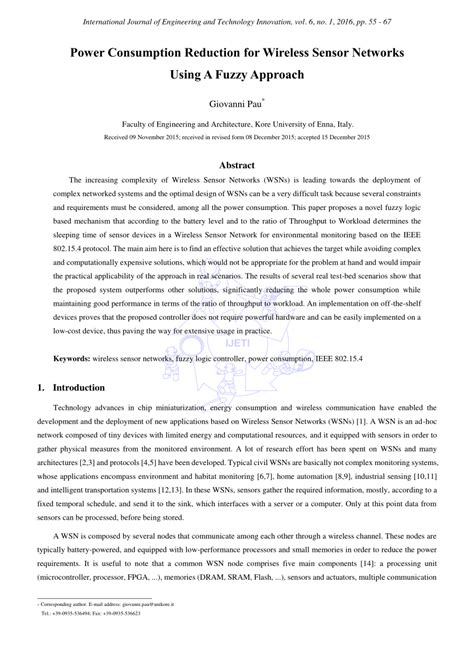 pdf power consumption reduction for wireless sensor networks using a