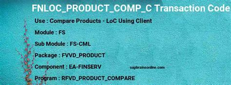 FNLOC PRODUCT COMP C SAP Tcode For Compare Products LoC Using Client