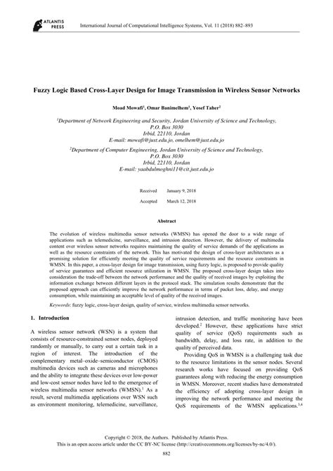 Pdf Fuzzy Logic Based Cross Layer Design For Image Transmission In Wireless Sensor Networks