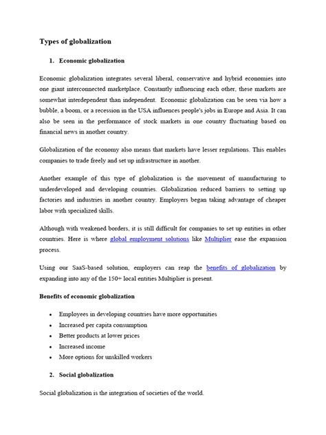 Types Of Globalisation Pdf Globalization Economic Globalization