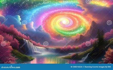 Nature Waterfalls Rivers And Lakes Under A Cosmic Starry Sky With