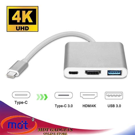 3 In 1 Multiport Adapter Usb 3 1 Usb C Hub To Hdmi Type C Dongle Dock Cable For 2015 Macbook 12