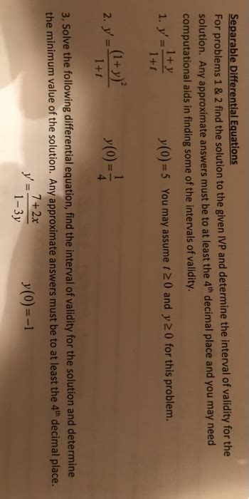 solved separable differential equations for problems 1 and 2