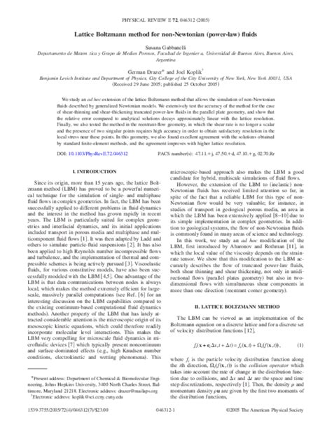 Pdf Lattice Boltzmann Method For Non Newtonian Power Law Fluids
