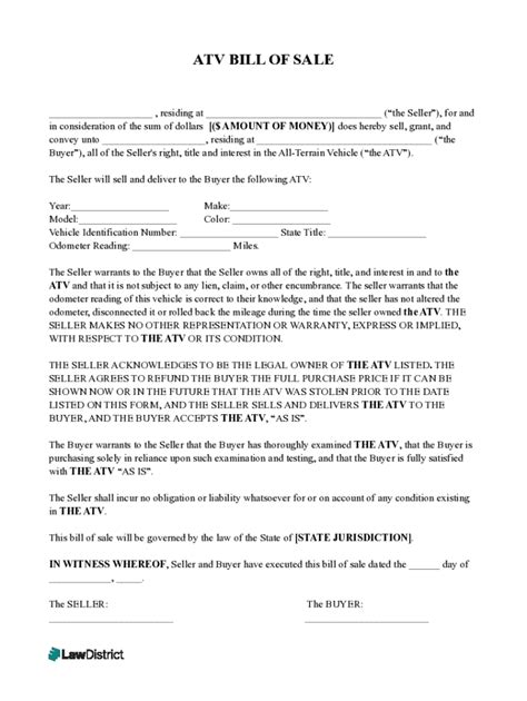 Fillable Online Printable Atv Bill Of Sale Template Forms Fax Email Print Pdffiller