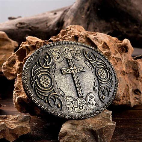 Mens Diy Carved Cross Flower Buckle Leather Belt Floraltrip