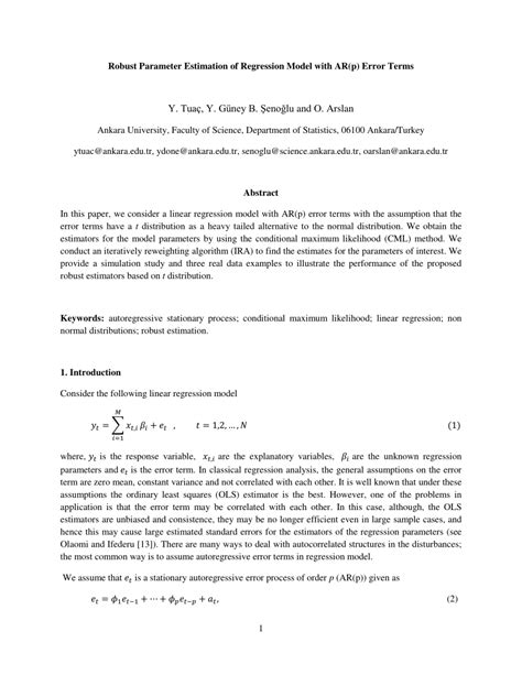 PDF Robust Parameter Estimation Of Regression Model With AR P Error Terms