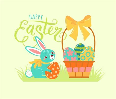 Premium Vector A Cute Easter Bunny Is Holding An Egg Next To It Is A