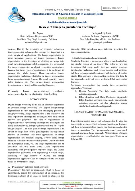 PDF Review Of Image Segmentation Technique