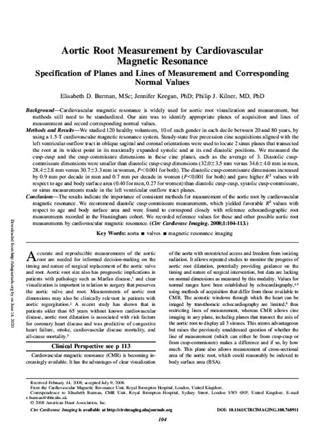 Pdf Aortic Root Measurement By Cardiovascular Magnetic Resonance