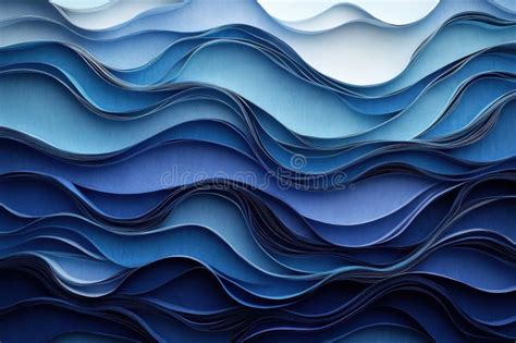 Dynamic Abstract Paper Cut Design Showcases Layered Water Waves With Deep Blue Hues And Smooth