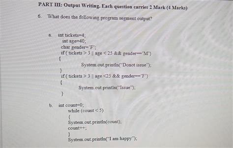 Solved Part Iii Output Writing Each Question Carries 2