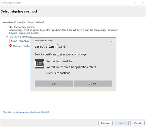 Certificates Are Not Auto Populated After The Successful Association Of Uwp Project With