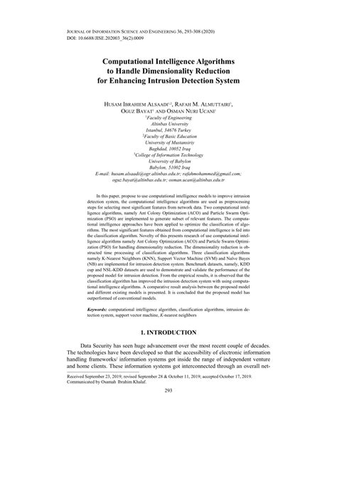 Pdf Computational Intelligence Algorithms To Handle Dimensionality Reduction For Enhancing