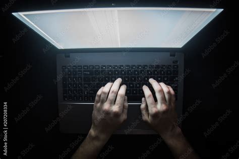 Russian Hacker Hacking The Server In The Dark Web Deep Web Top View Stock Photo Adobe Stock