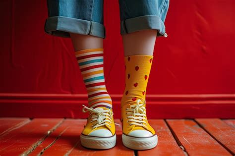 Premium Photo Legs With With Mismatched Socks Unmatched Socks Day