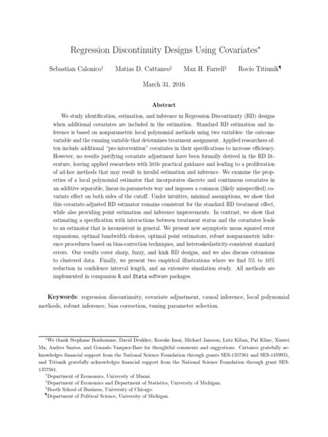 Regression Discontinuity Designs Using Covariates Pdf Regression