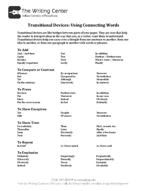 New Transitional Devices Using Connecting Words Transitional
