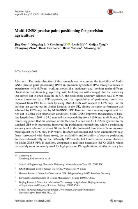 Pdf Multi Gnss Precise Point Positioning For Precision Agriculture