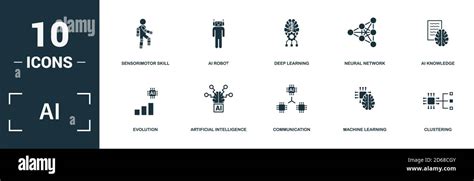 Ai Icon Set Monochrome Sign Collection With Evolution Artificial Intelligence Communication