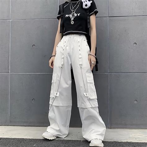Comyee White Cargo Pants Woman Oversized Hippie Streetwear Pocket The