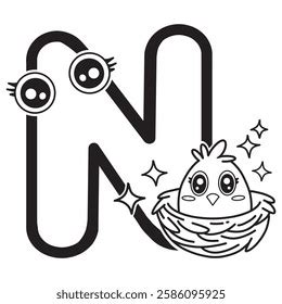 96351 Learning Card Alphabet Letter N Set Cute Cartoon Illustrations
