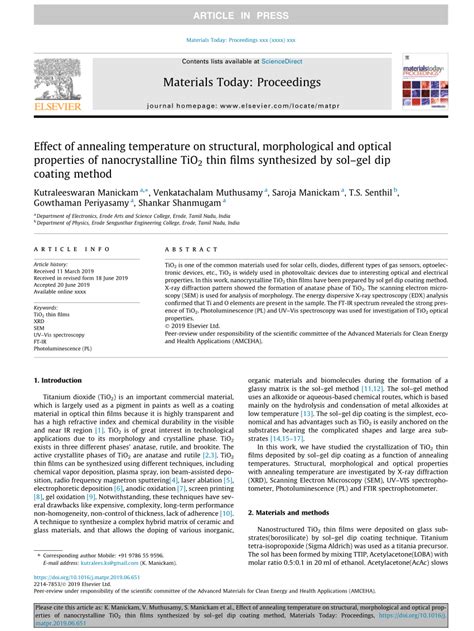 Pdf Effect Of Annealing Temperature On Structural Morphological And Optical Properties Of
