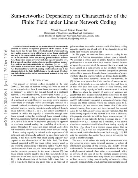 Pdf Sum Networks Dependency On Characteristic Of The Finite Field